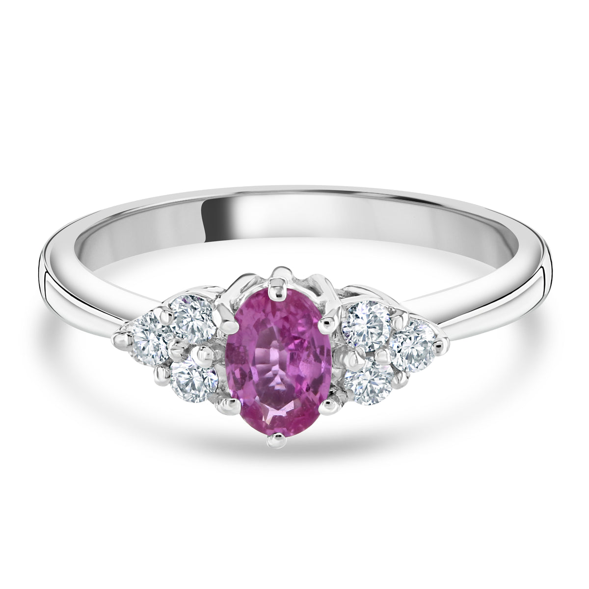 White Gold Oval Pink Sapphire And Diamond Cluster Engagement Ring ...